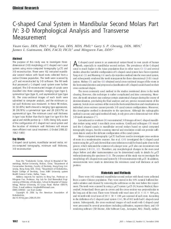 (PDF) C-shaped canal system in mandibular second molars part IV: 3-D ...