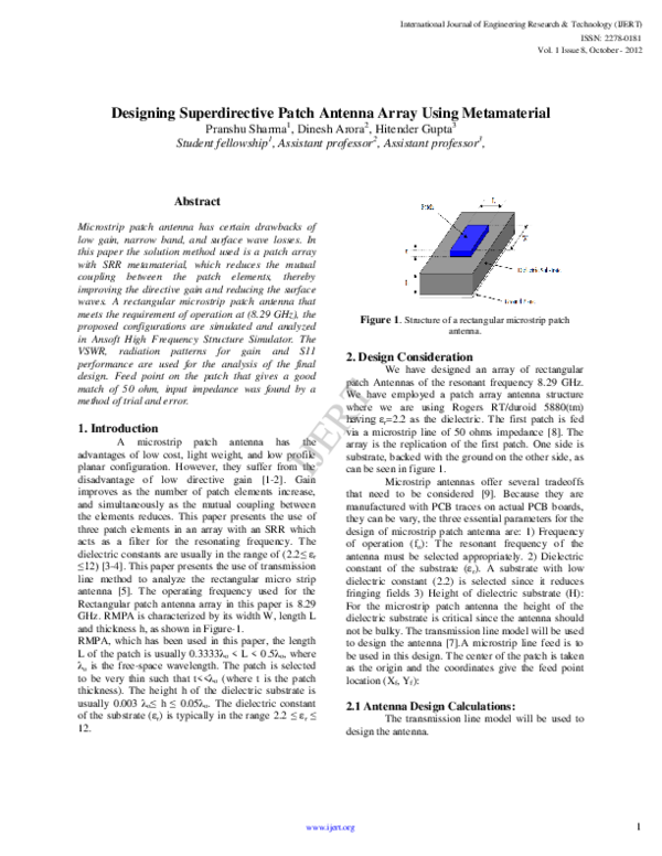 (PDF) Superdirective Patch Antenna Array Design with Metamaterials