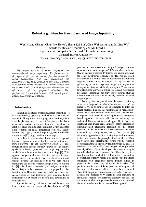 (PDF) Robust Algorithm for Exemplar-based Image Inpainting Graduate ...