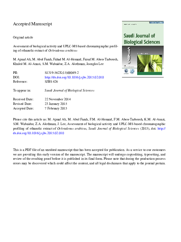(PDF) Assessment of biological activity and UPLC-MS based ...