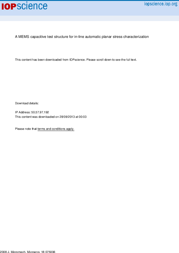 Pdf A Mems Capacitive Test Structure For In Line Automatic Planar