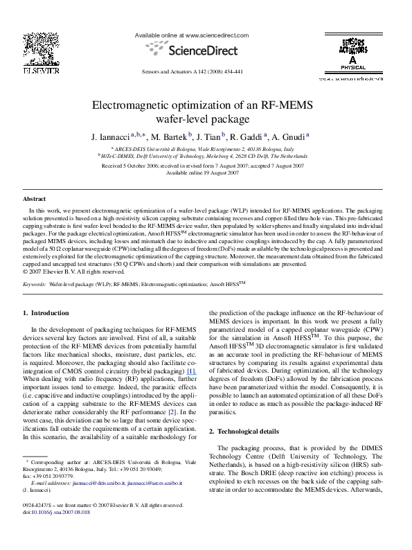 Pdf Electromagnetic Optimization Of An Rf Mems Wafer Level Package