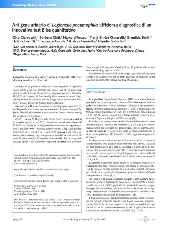 (PDF) Legionella pneumophila urinary antigen: diagnostic efficiency of ...