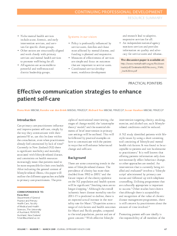 (PDF) Effective communication strategies to enhance patient self-care