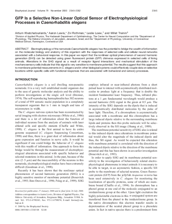 (PDF) GFP Is a Selective Non-Linear Optical Sensor of ...