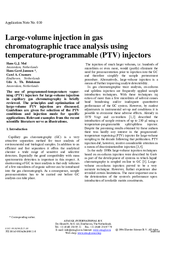 (PDF) Large-volume injection in gas chromatographic trace analysis using temperature ...