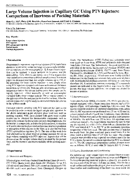 (PDF) Large volume injection in capillary GC using PTV injectors: Comparison of inertness of ...