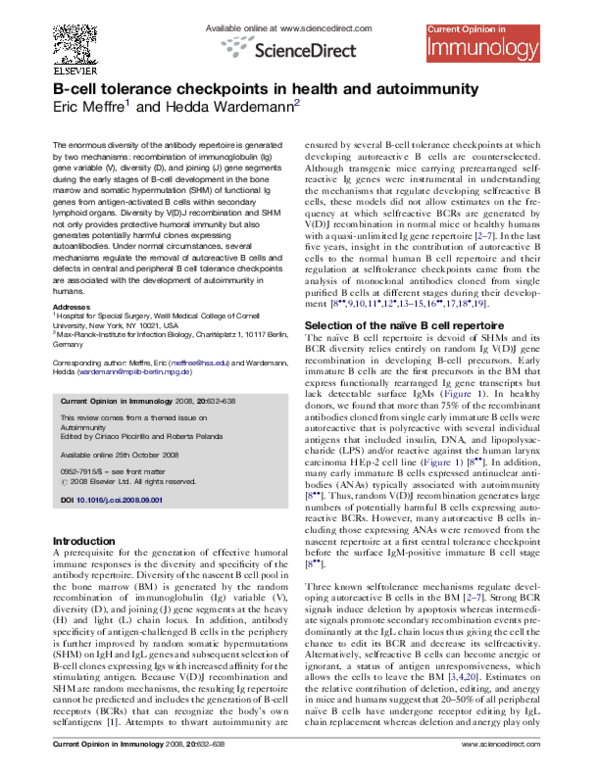 (PDF) B-cell tolerance checkpoints in health and autoimmunity