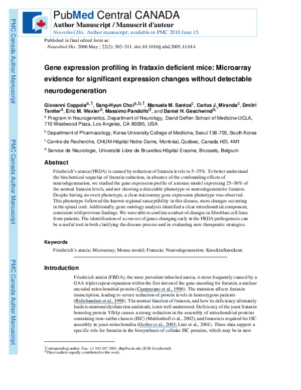 (PDF) Gene expression profiling in frataxin deficient mice: Microarray evidence for significant ...