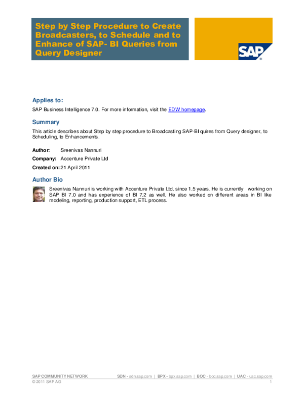 Pdf Sap Community Network Step By Step Procedure To Create Broadcasters To Schedule And To