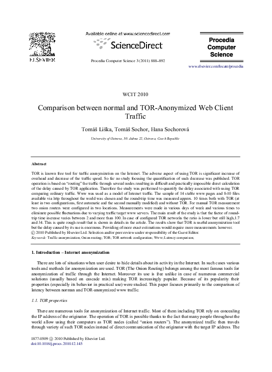 (PDF) Comparison between normal and TOR-anonymized web client traffic