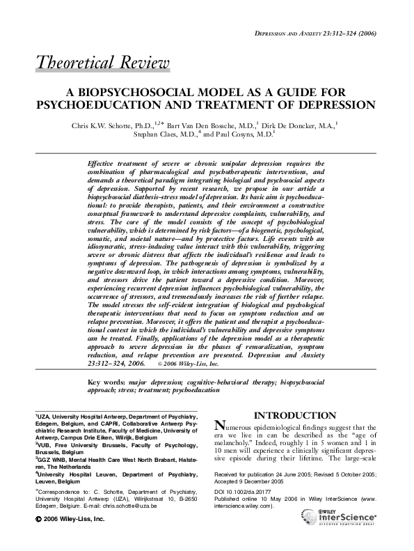 (PDF) A biopsychosocial model as a guide for psychoeducation and treatment of depression
