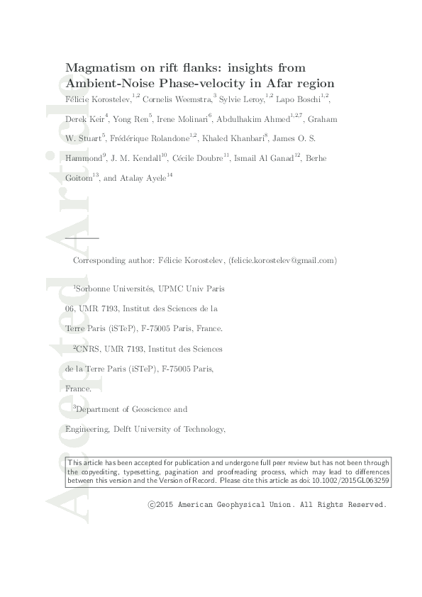 (PDF) Magmatism on rift flanks: insights from Ambient-Noise Phase ...