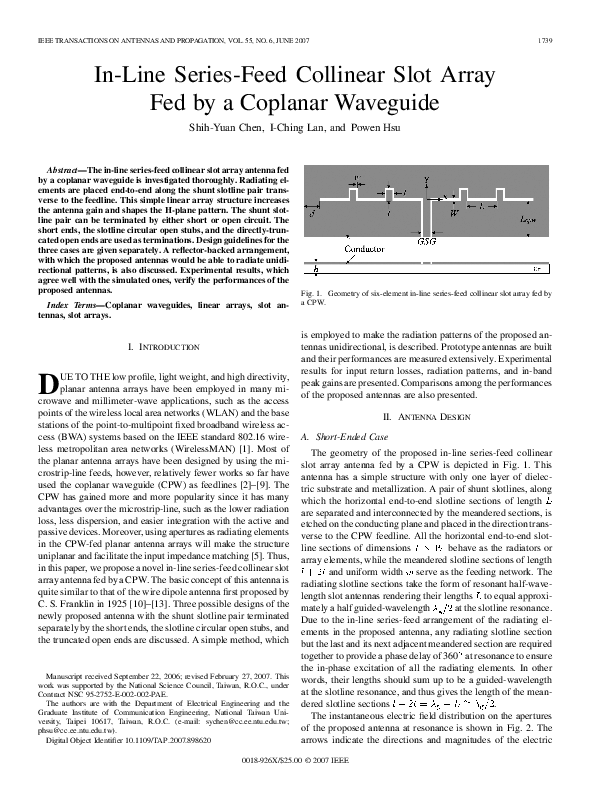(PDF) In-Line Series-Feed Collinear Slot Array Fed by a Coplanar Waveguide