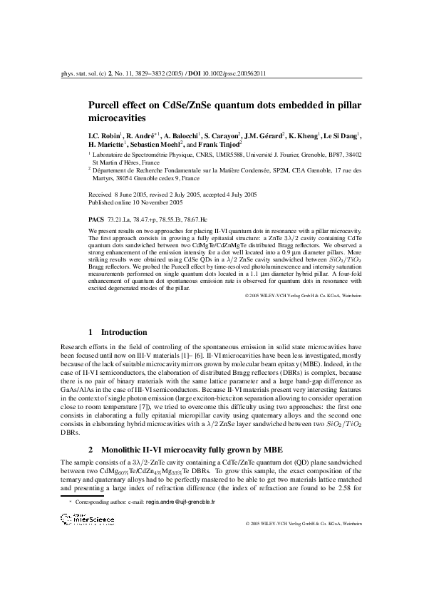 (PDF) Purcell effect on CdSe/ZnSe quantum dots em bedded in pillar ...