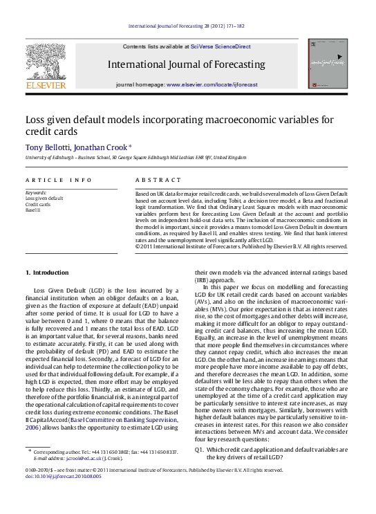 (PDF) Loss given default models incorporating macroeconomic variables for credit cards