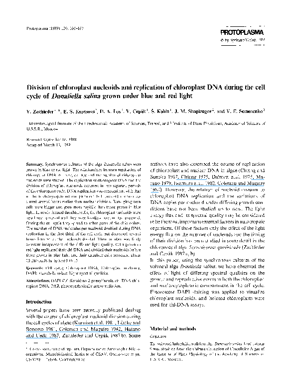 (PDF) Division of chloroplast nucleoids and replication of chloroplast ...