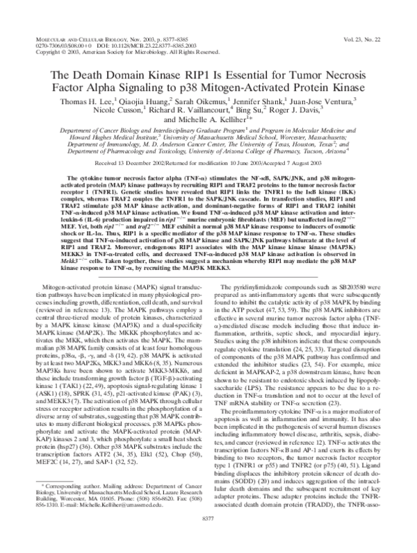 (PDF) The Death Domain Kinase RIP1 Is Essential for Tumor Necrosis ...