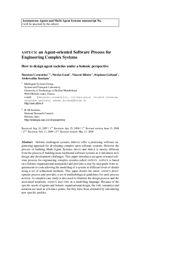 (PDF) ASPECS: an Agent-oriented Software Process for Engineering Complex Systems How to design ...