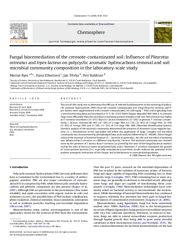 (PDF) Fungal bioremediation of the creosote-contaminated soil: Influence of Pleurotus ostreatus ...