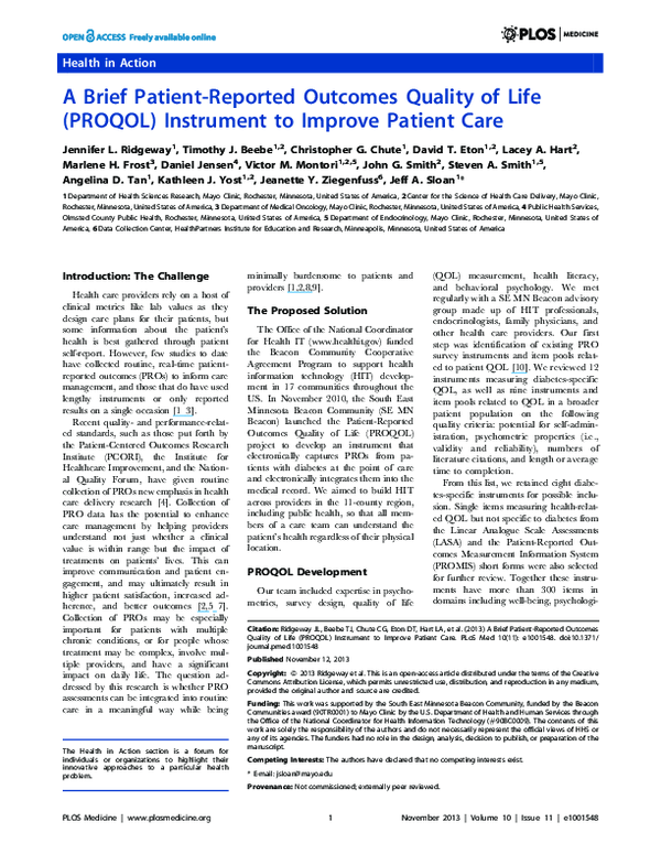 (PDF) A Brief Patient-Reported Outcomes Quality of Life (PROQOL ...