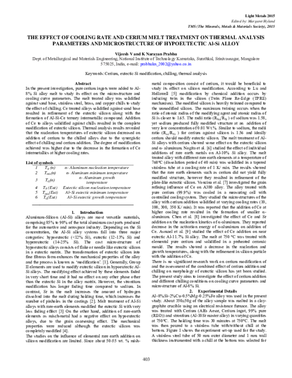 (PDF) Effect of Varying Cooling Rate and Cerium Melt Treatment on Thermal Analysis Parameters ...