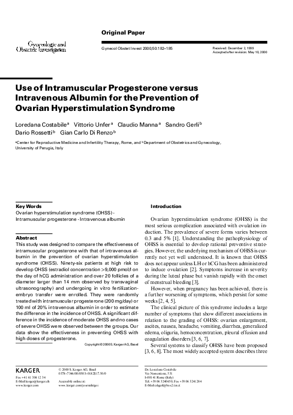 (PDF) Use of Intramuscular Progesterone versus Intravenous Albumin for ...