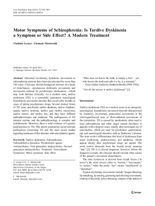 (PDF) Drug-induced motor disturbances in psychiatric patients: a modern ...
