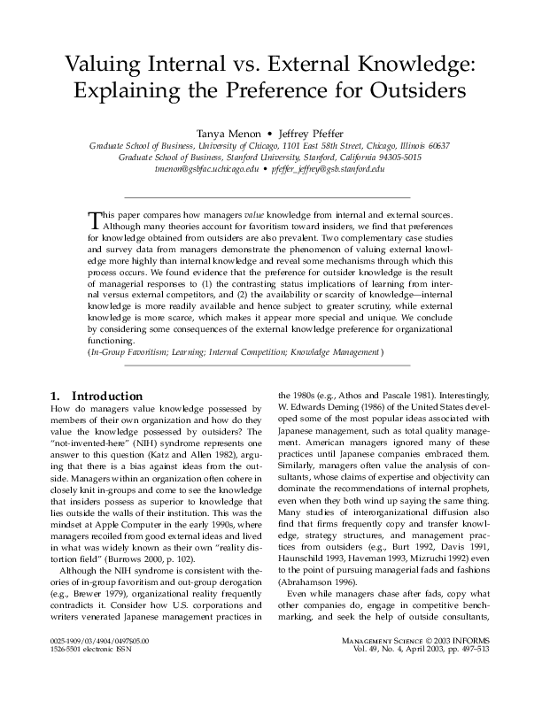 (PDF) Valuing Internal vs. External Knowledge: Explaining the ...