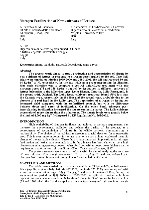 (PDF) Nitrogen Fertilization of New Cultivars of Lettuce