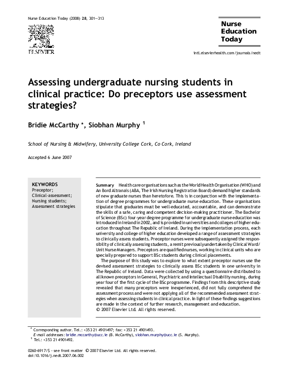 (PDF) Assessing undergraduate nursing students in clinical practice: Do preceptors use ...