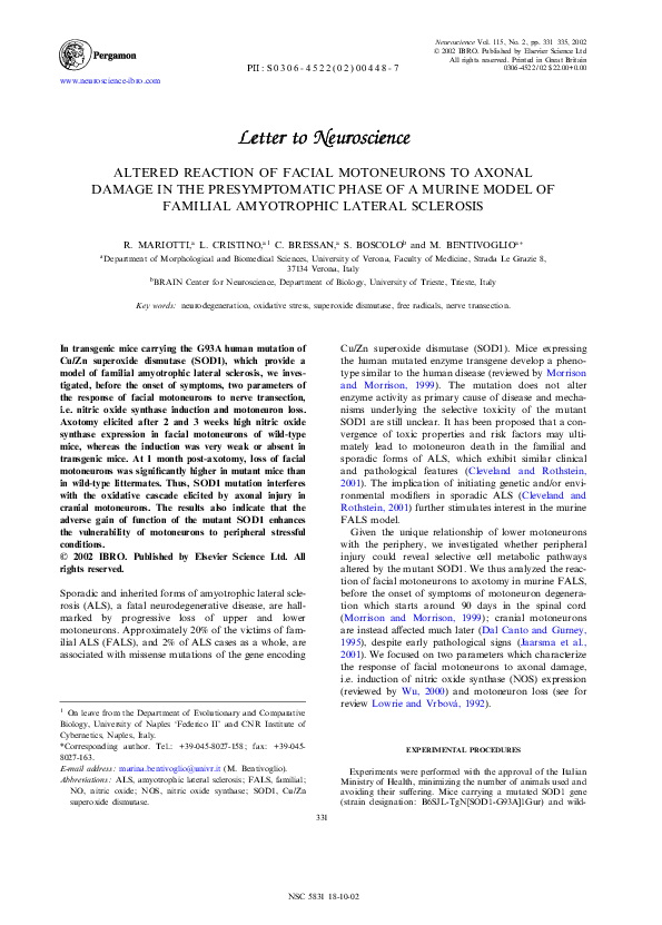 (PDF) Altered reaction of facial motoneurons to axonal damage in the ...