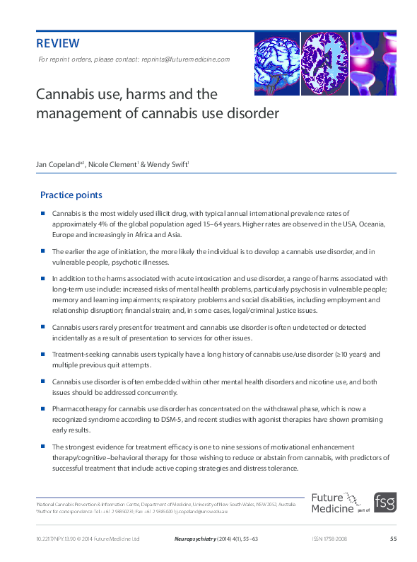 (PDF) Cannabis use, harms and the management of cannabis use disorder
