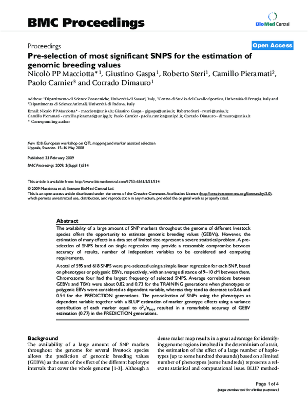 (PDF) Pre-selection of most significant SNPS for the estimation of genomic breeding values