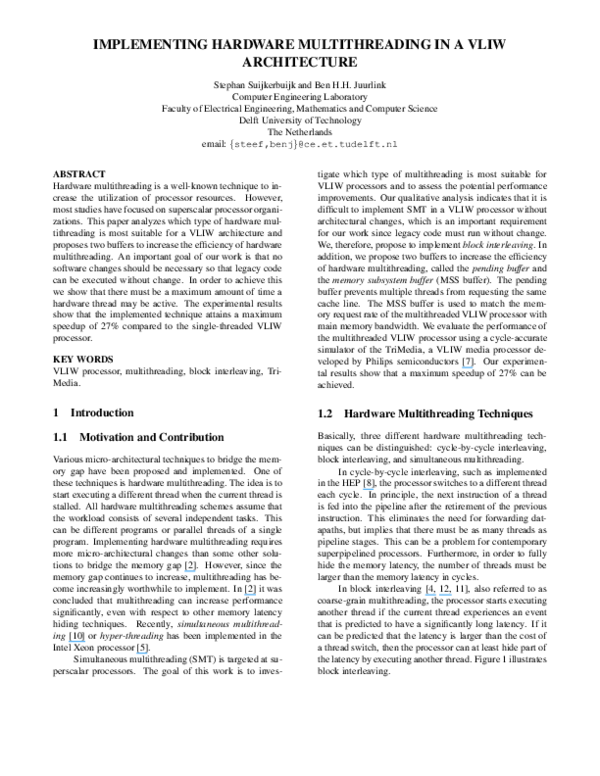 Pdf Implementing Hardware Multithreading In A Vliw Architecture S 0724