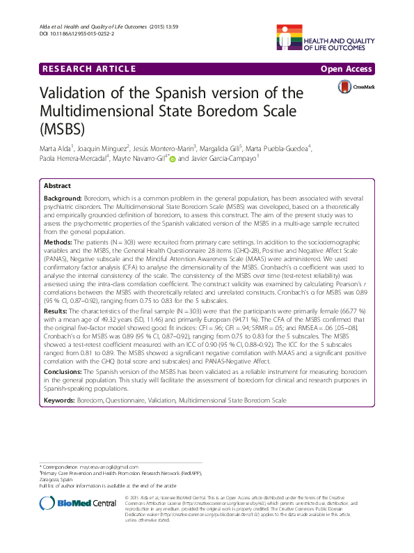 (PDF) Validation of the Spanish version of the Multidimensional State Boredom Scale (MSBS).