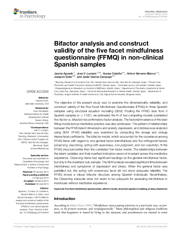 (PDF) Bifactor analysis and construct validity of the five facet ...