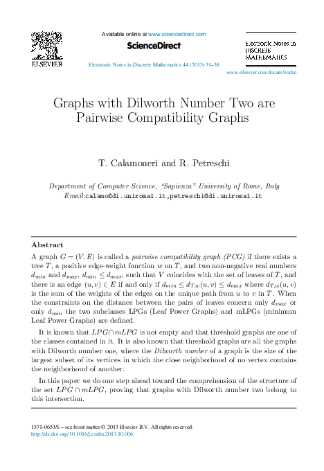 (PDF) Graphs with Dilworth Number Two are Pairwise Compatibility Graphs