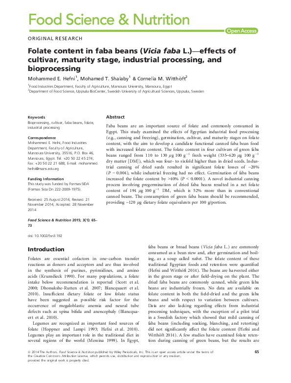 (PDF) Folate content in faba beans (Vicia faba L.)—effects of cultivar, maturity stage ...