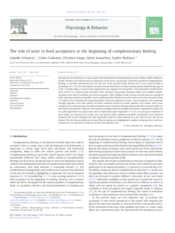 (PDF) The role of taste in food acceptance at the beginning of ...
