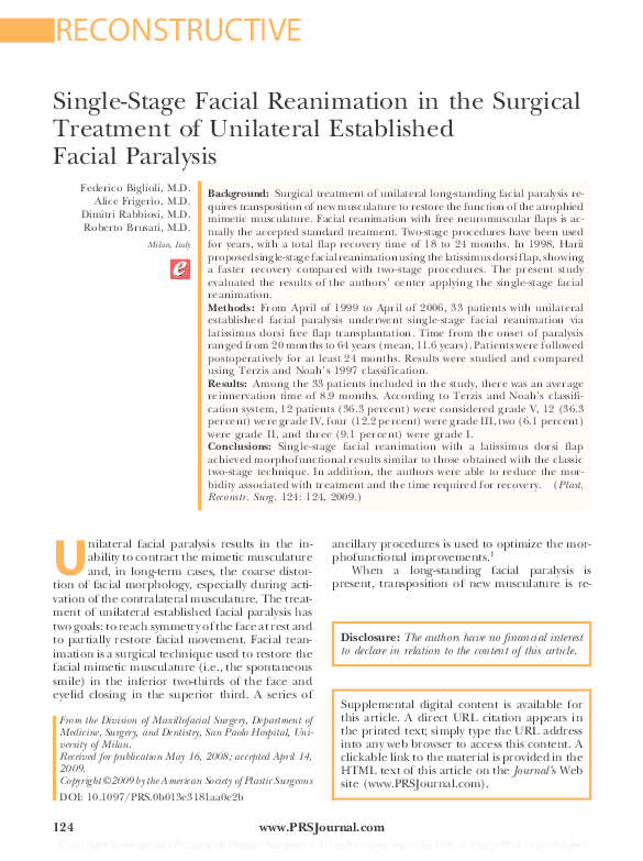 (PDF) Single-Stage Facial Reanimation in the Surgical Treatment of ...