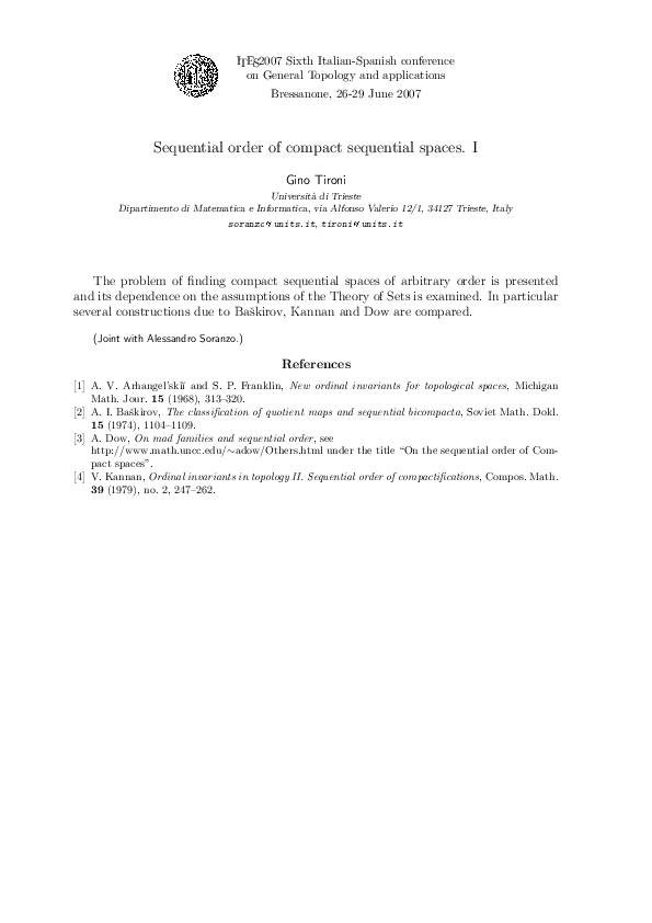 (PDF) Sequential order of compact sequential spaces. I