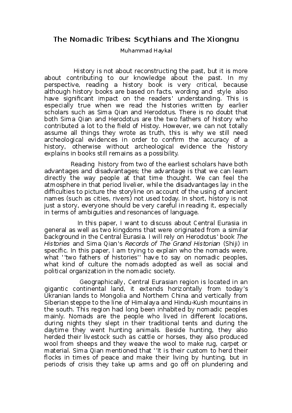 (DOC) The Nomadic Tribes: Scythians and The Xiongnu