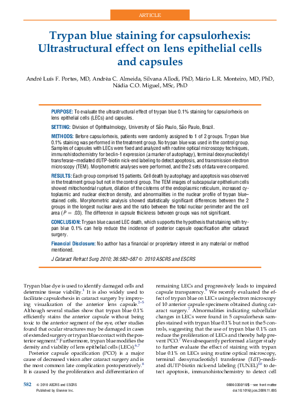 (PDF) Trypan blue staining for capsulorhexis: Ultrastructural effect on ...