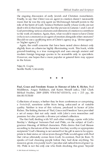 (PDF) Paul, Grace and Freedom: Essays in Honour of John K. Riches ...