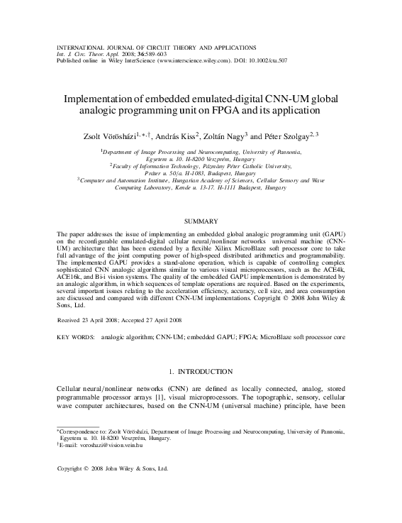 (PDF) Implementation of embedded emulated-digital CNN-UM global analogic programming unit on ...