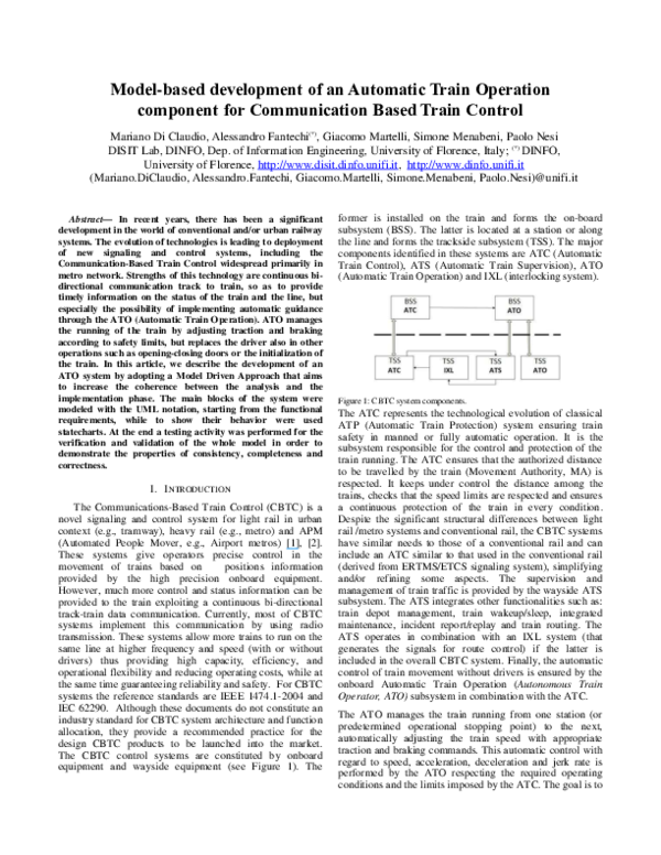 Pdf Model Based Development Of An Automatic Train Operation Component