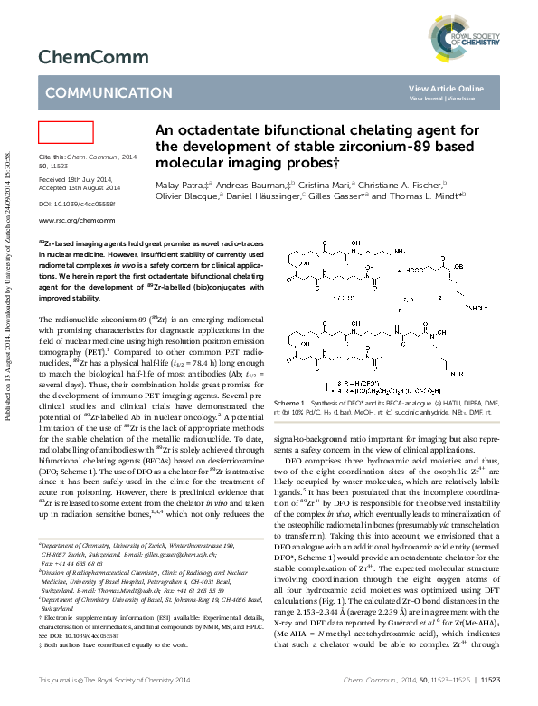 (PDF) An octadentate bifunctional chelating agent for the development ...
