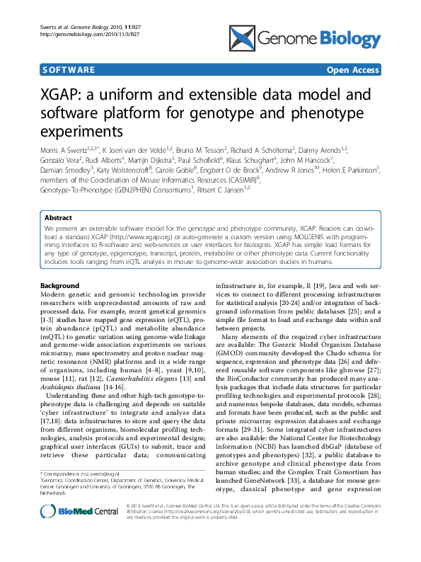 (PDF) XGAP: a uniform and extensible data model and software platform for genotype and phenotype ...