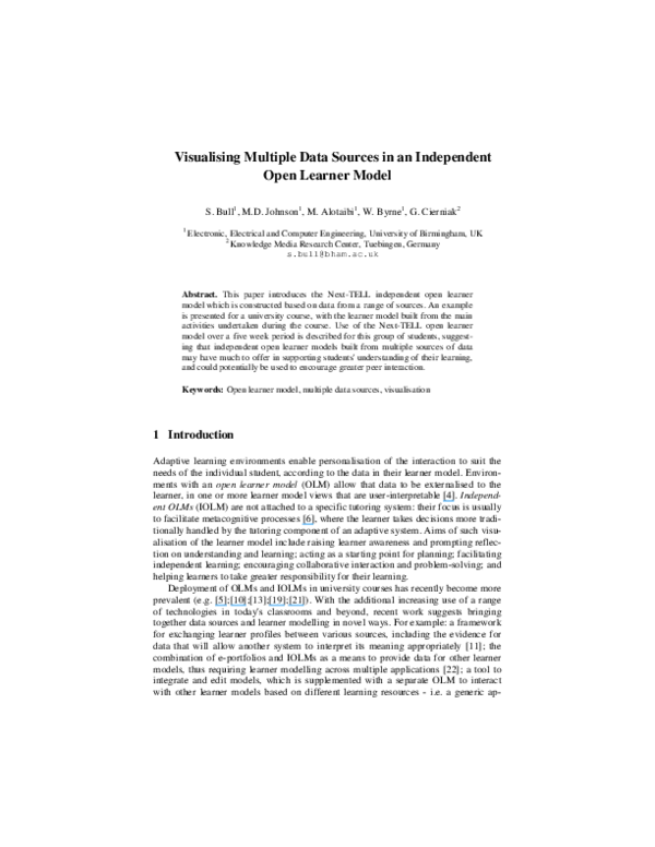Pdf Visualising Multiple Data Sources In An Independent Open Learner Model